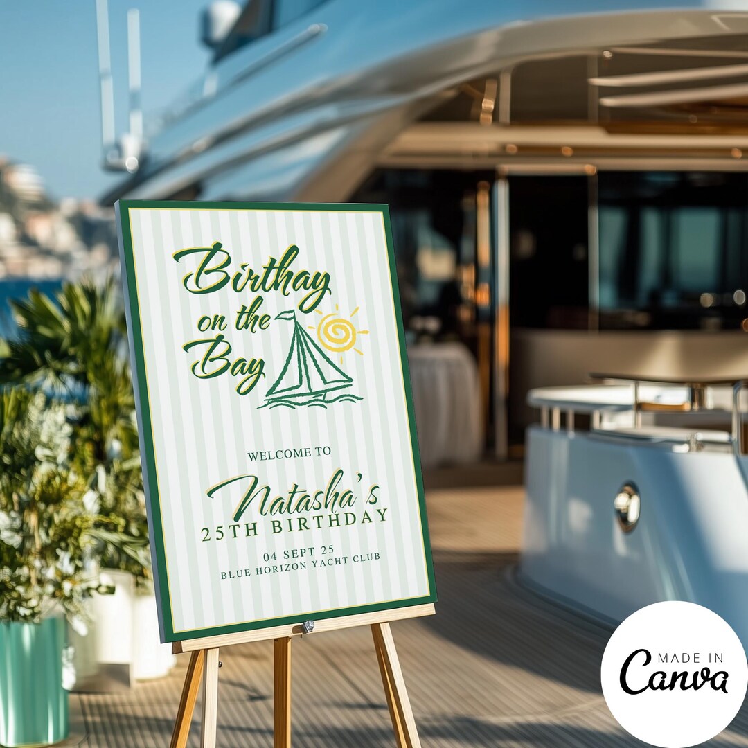 Yacht Party Birthday Welcome Sign Template, Birthday on the Bay ...