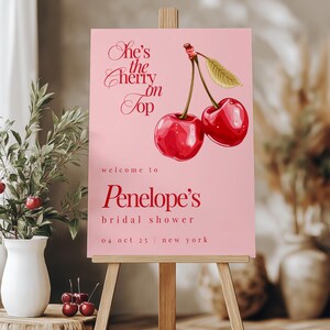 Cherry on Top Welcome Sign Template, Coquette Bridal Shower Reception ...