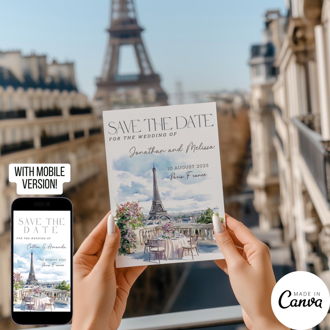 Parisian Save the Date Template, French Destination Wedding Digital ...