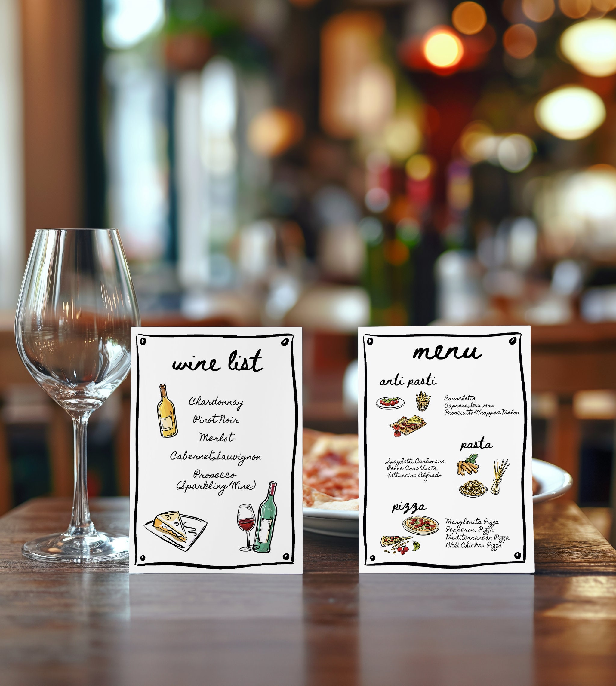 Pizza and Wine Menu Card Template, Italian Themed Birthday Dinner Menu ...