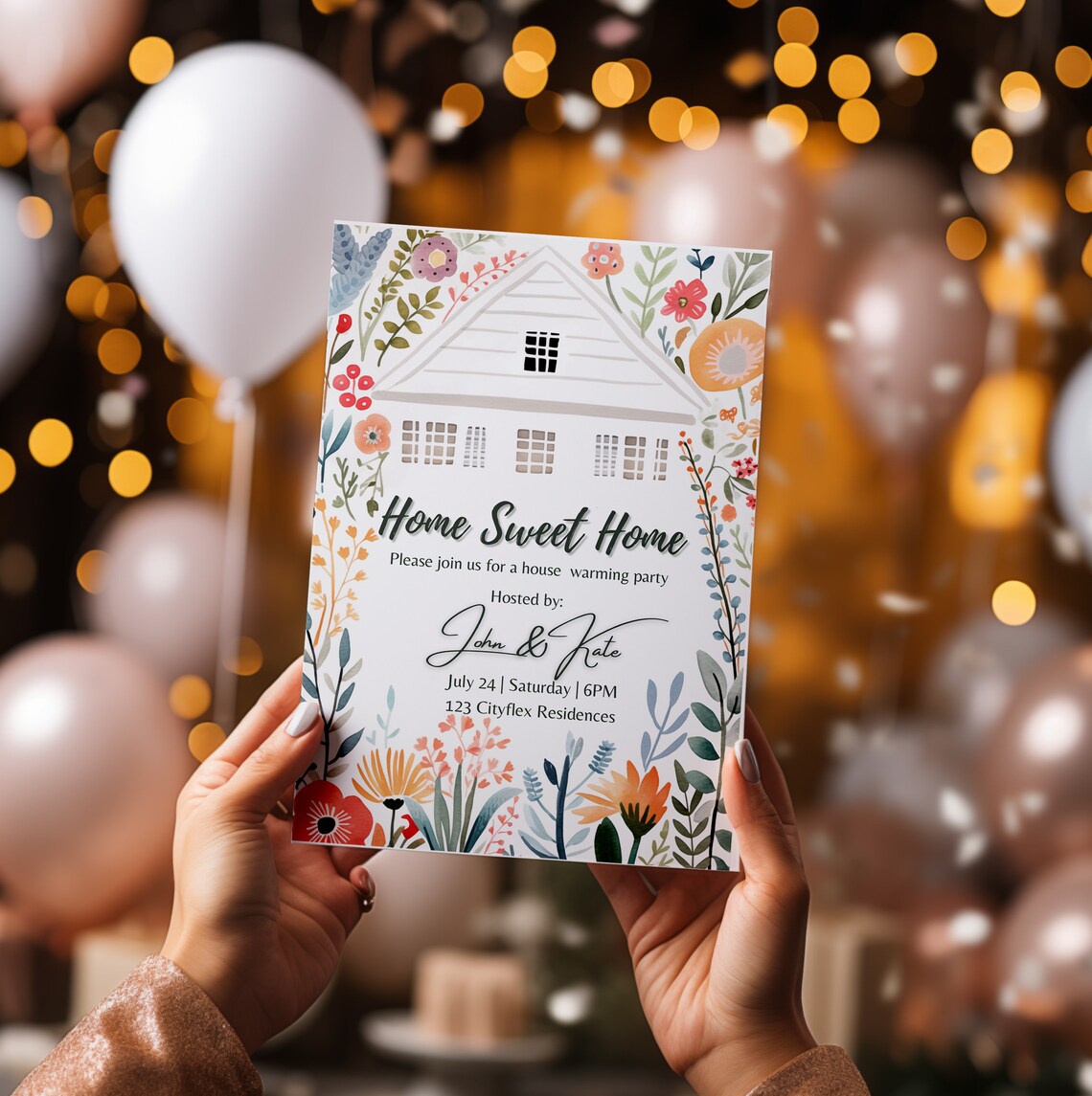 Floral Housewarming Party Invitation Template, Digital Save the Dates ...