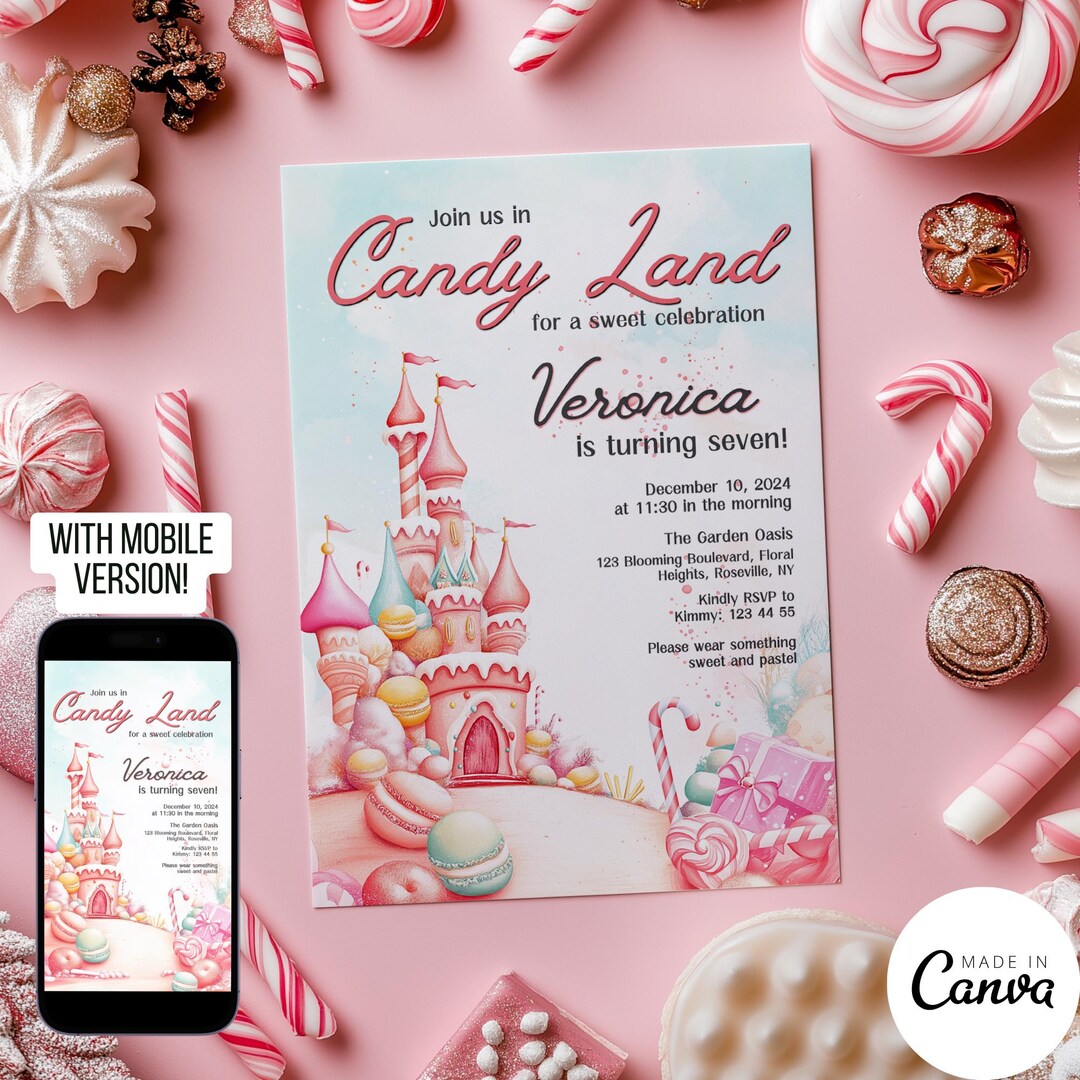 Candy Land Party Invitation Template, Editable Christmas Holiday ...