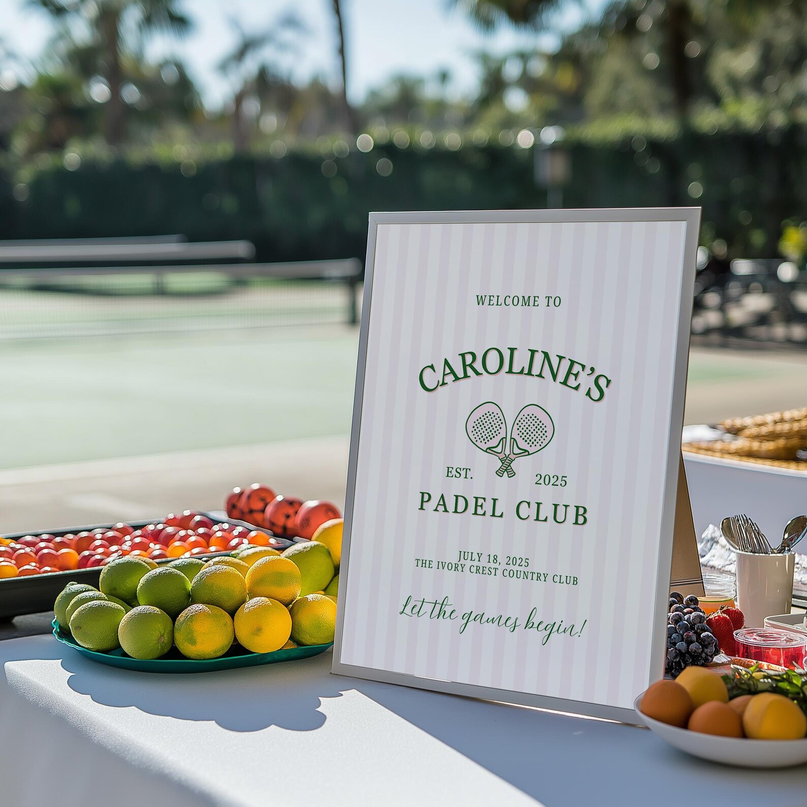 Padel Ball Themed Welcome Sign Template, Hand Drawn Country Club Bridal ...