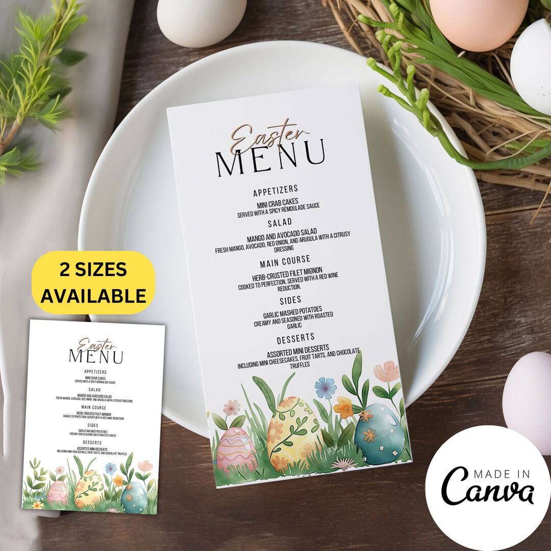 Easter Brunch Menu Card Template, Easter Egg Hunt Menu Letter, Lent ...
