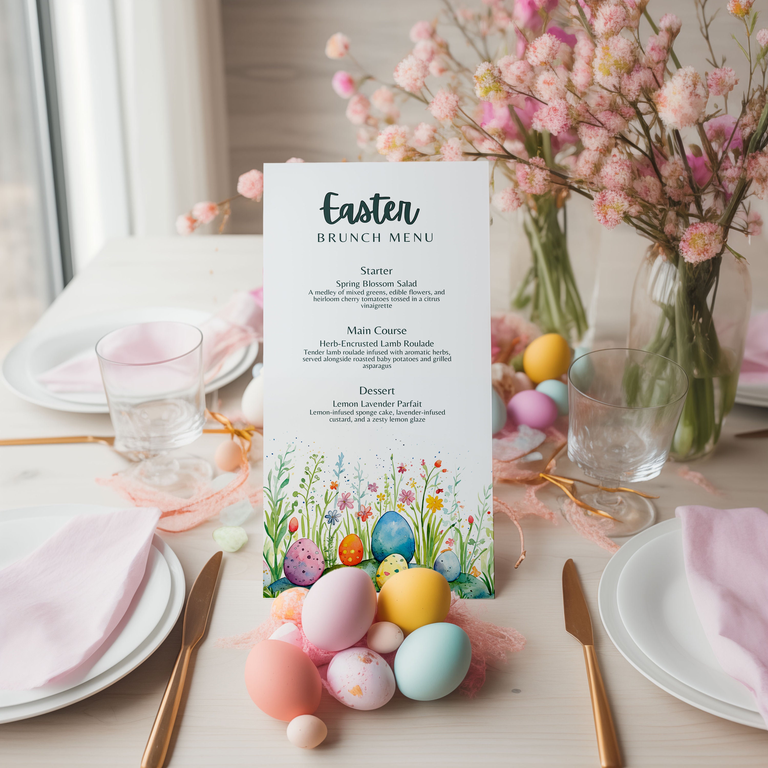 Easter Brunch Menu Card Template, Easter Egg Hunt Menu Letter, Lent ...