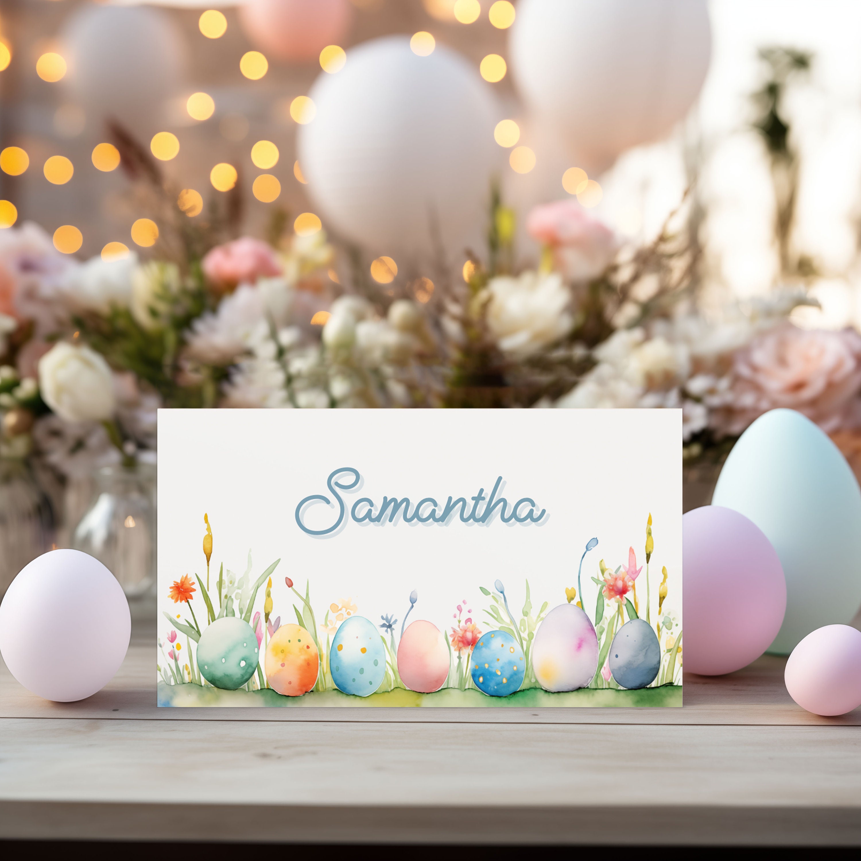 Easter Name Card Template, Easter Egg Food Buffet Card, Spring Floral ...
