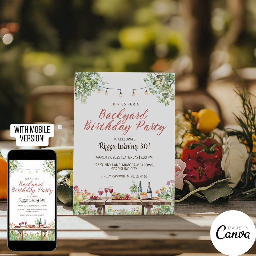 Backyard Birthday Party Invitation Template, Intimate House Party ...