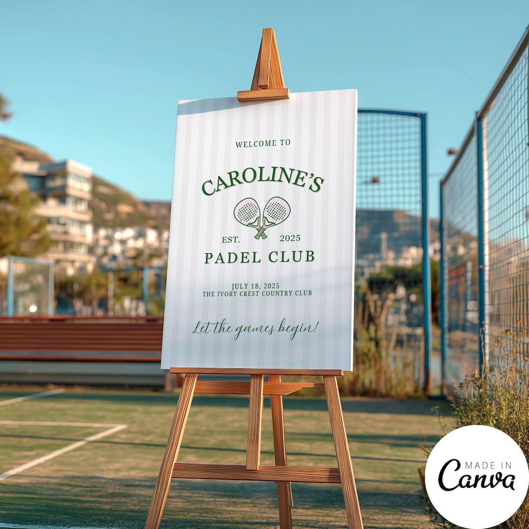 Padel Ball Themed Welcome Sign Template, Hand Drawn Country Club Bridal ...