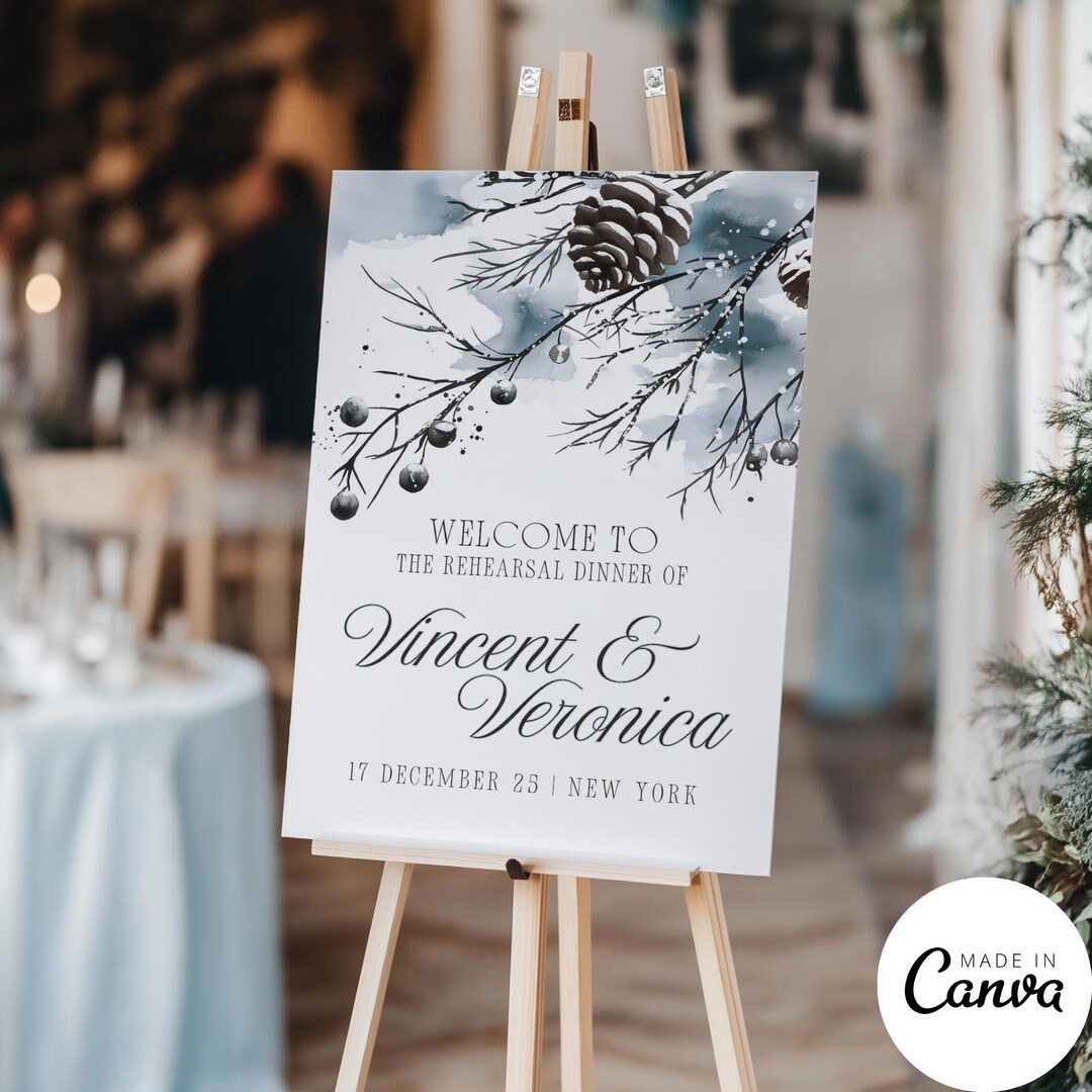 Winter Rehearsal Dinner Welcome Sign Template, Snow in Love Engagement ...