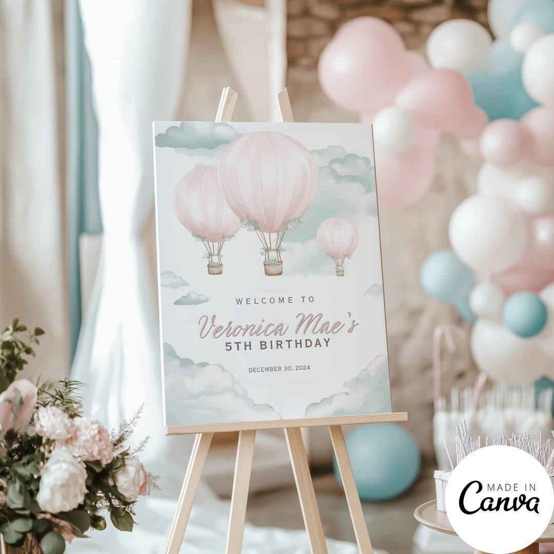 Hot Air Balloon Welcome Sign Template, Adventure Themed Birthday Party ...