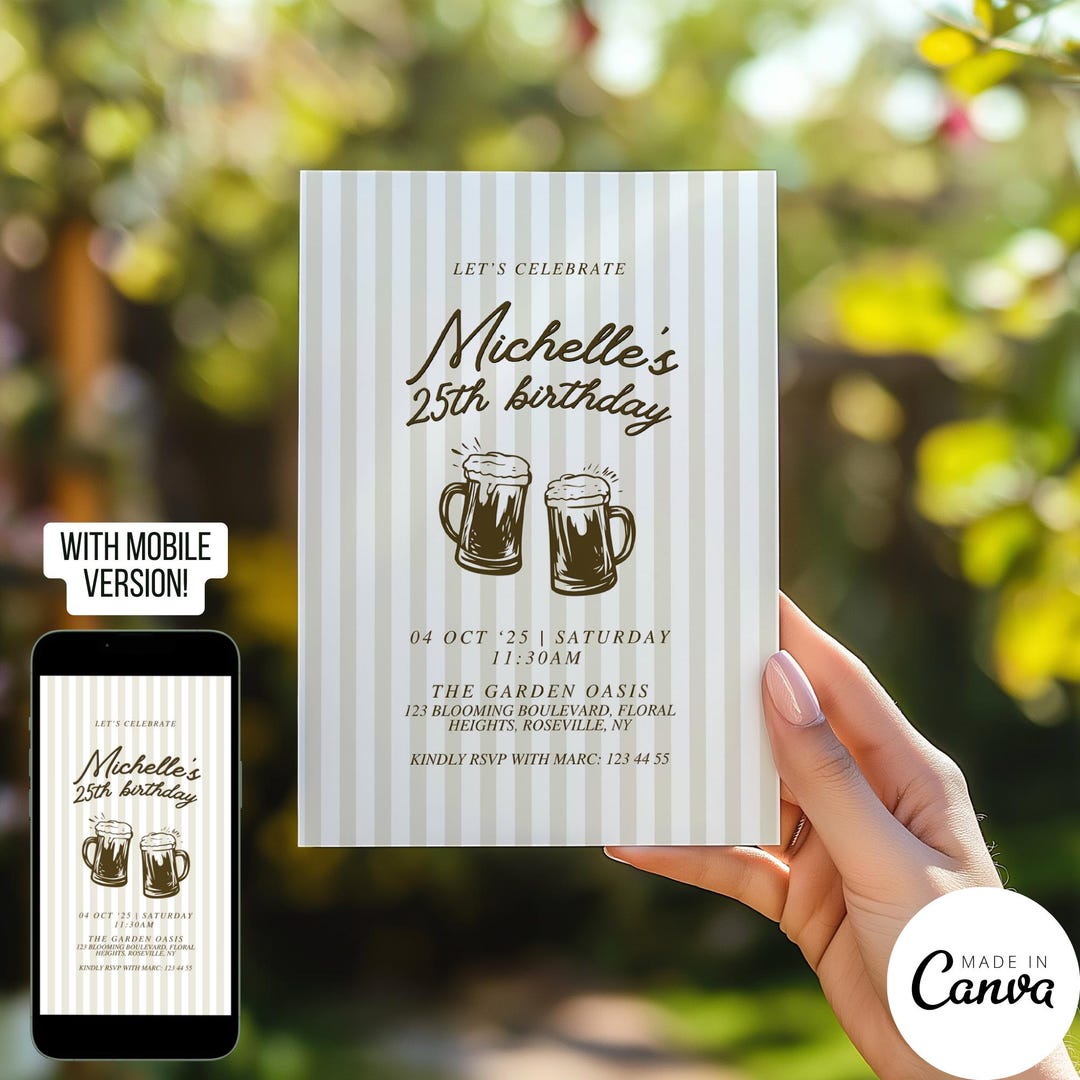 Beer Brewery Birthday Invitation Template, Hand Drawn Invite, Girls ...