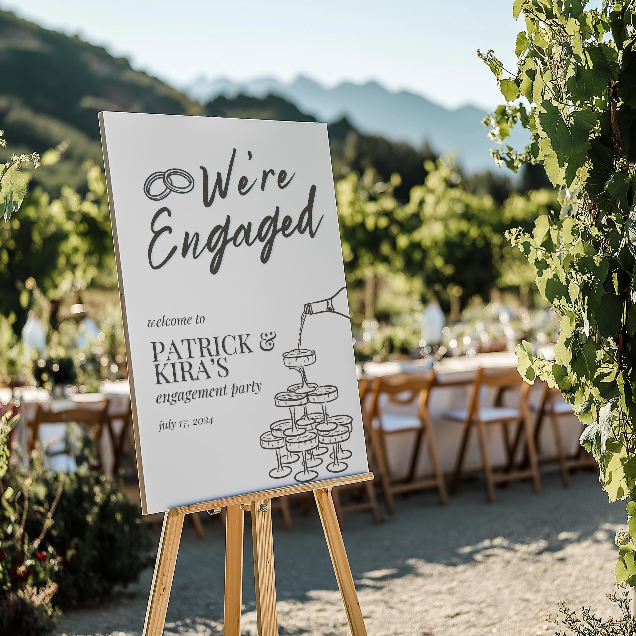 Hand Drawn Engagement Party Welcome Sign Template, Line Illustration ...