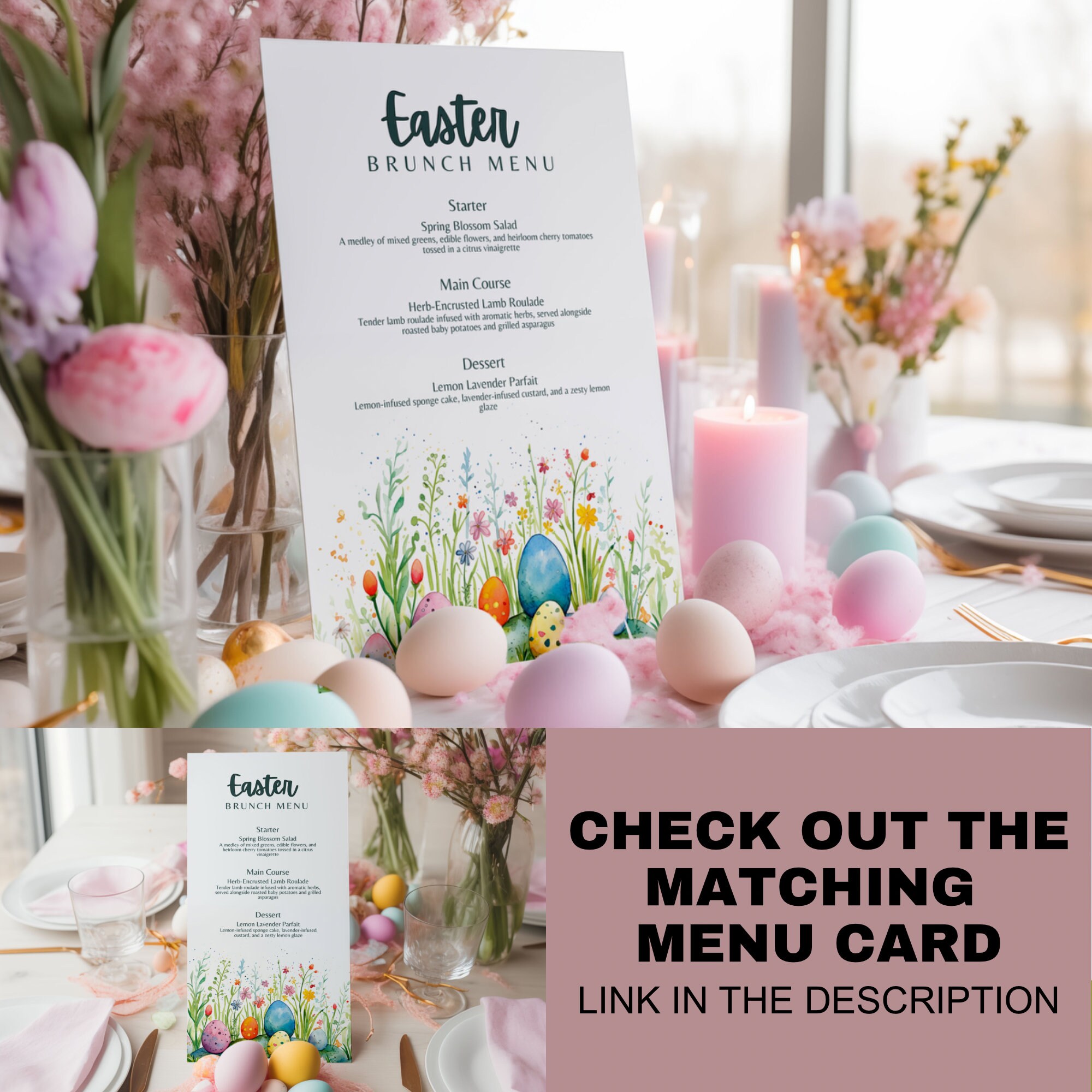 Easter Name Card Template, Easter Egg Food Buffet Card, Spring Floral ...