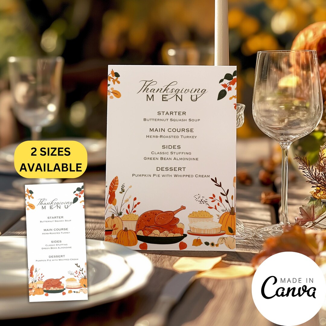 Thanksgiving Dinner Menu Card Template, Autumn Wedding Menu Letter ...