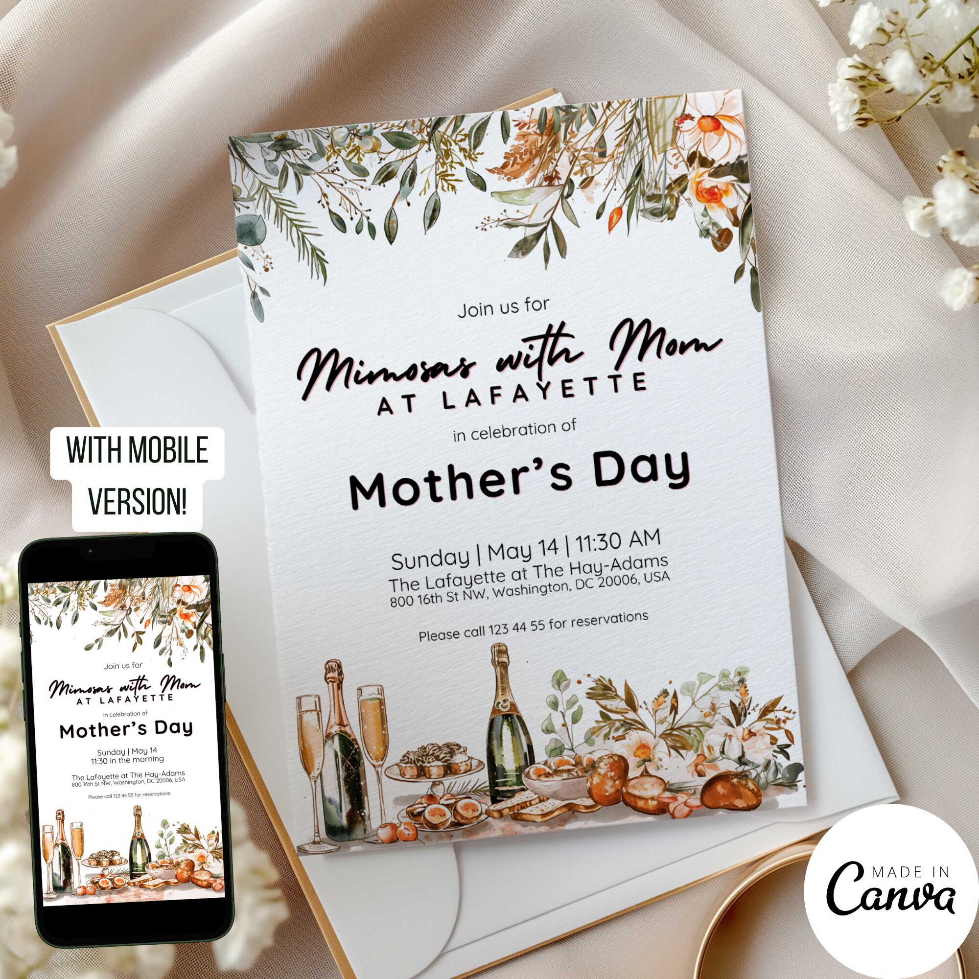 Mothers Day Brunch Invitation Template, Mimosas With Mom Digital Invite ...