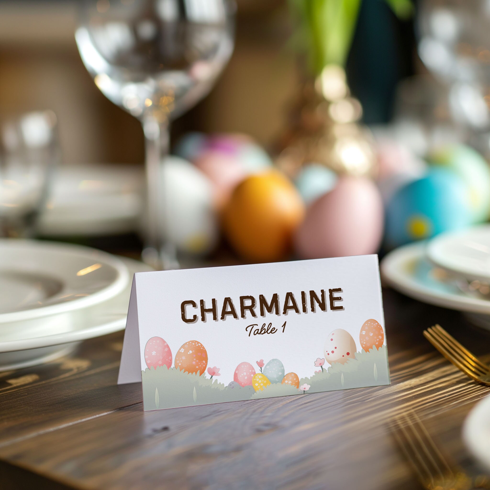 Easter Name Card Template, Easter Egg Food Buffet Card, Spring Floral ...