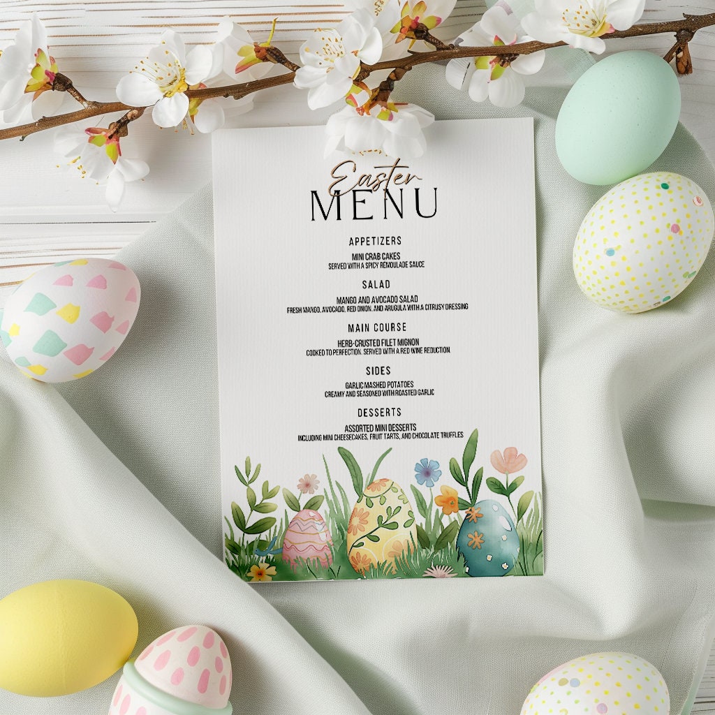 Easter Brunch Menu Card Template, Easter Egg Hunt Menu Letter, Lent ...