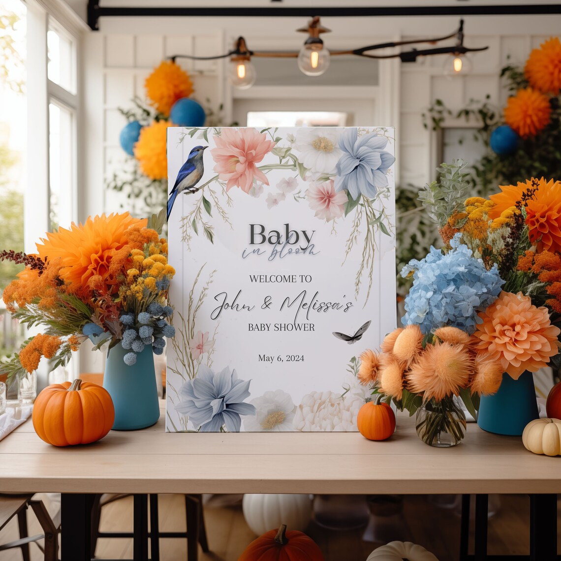 Baby Shower Welcome Sign Template, Spring Baby in Bloom Poster, Floral ...