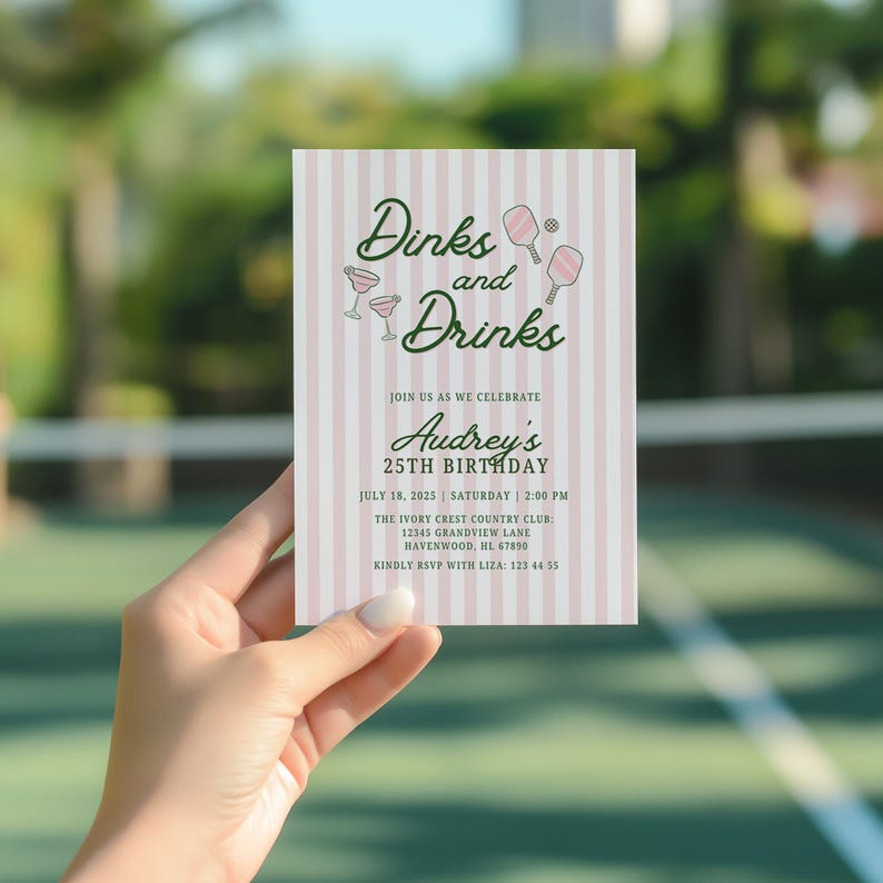Dinks and Drinks Birthday Invitation Template, Pickleball Themed ...