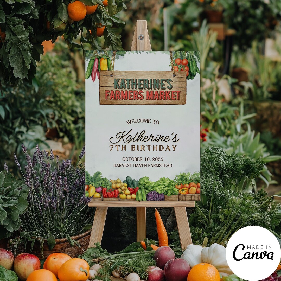 Farm to Table Birthday Welcome Sign Template, Sunday Farmer's Market ...