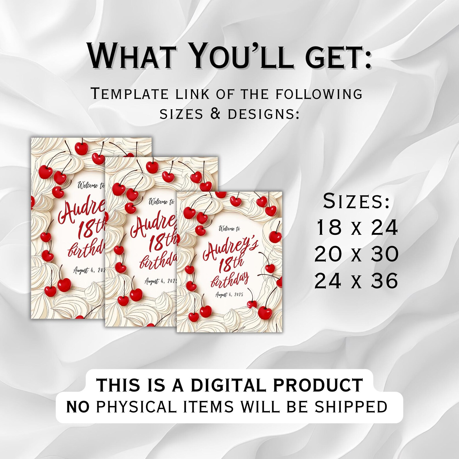 Cherry Welcome Sign Template, Birthday Party Reception Poster ...