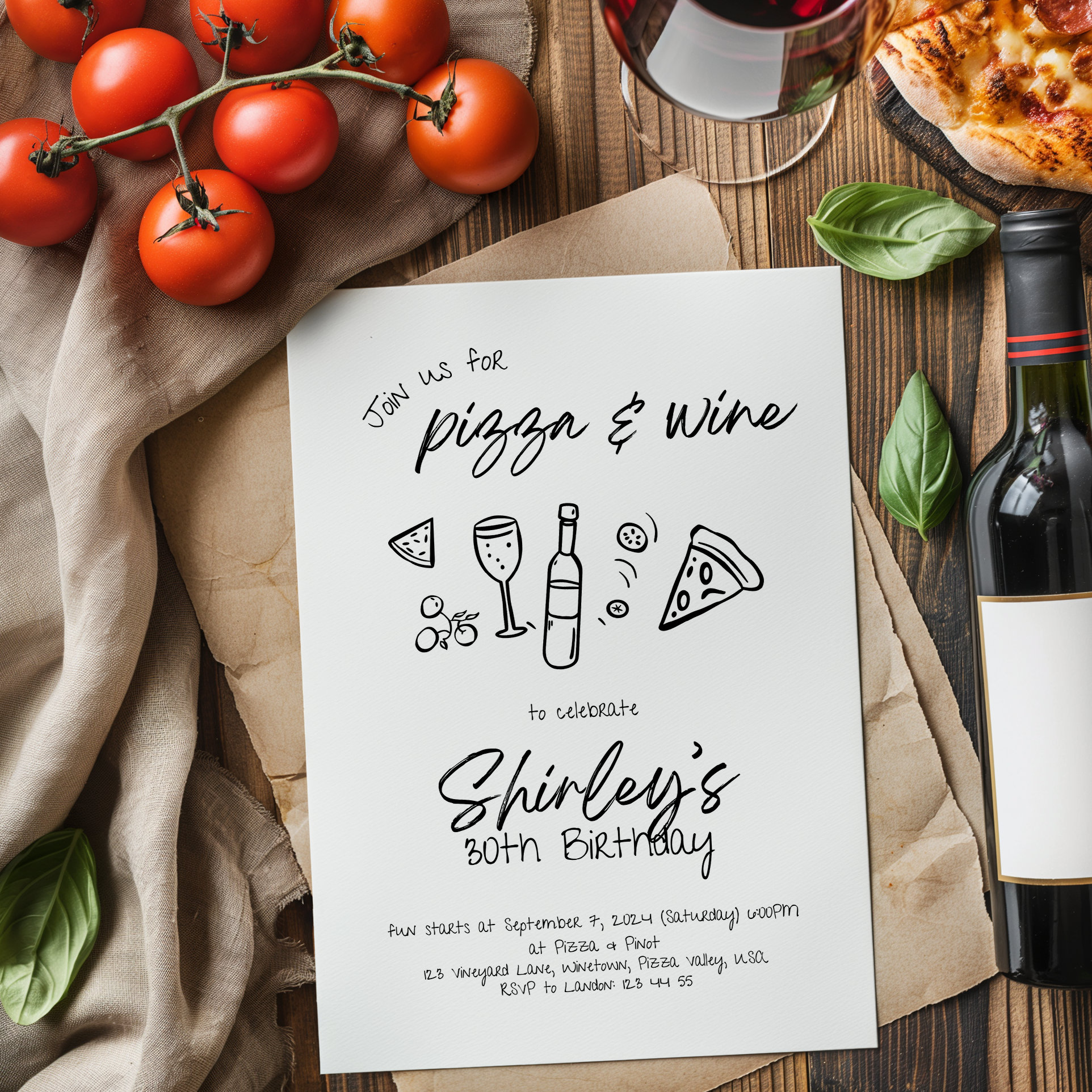 Hand Drawn Pizza Party Invitation Template, 40th Italian Dinner ...