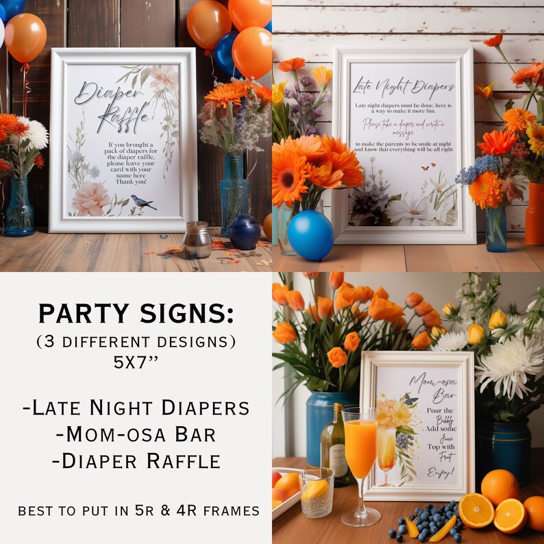 Baby in Bloom Party Template Bundle, Spring Invitation, Floran Menu ...