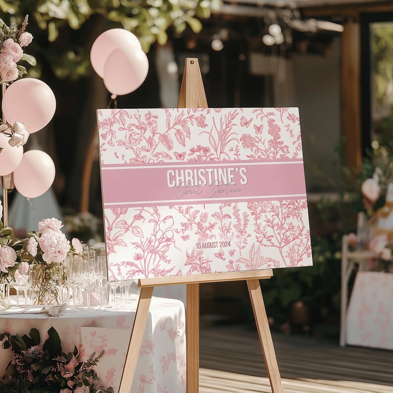 Designer Toile De Jouy Birthday Welcome Sign Template, Luxury High End ...