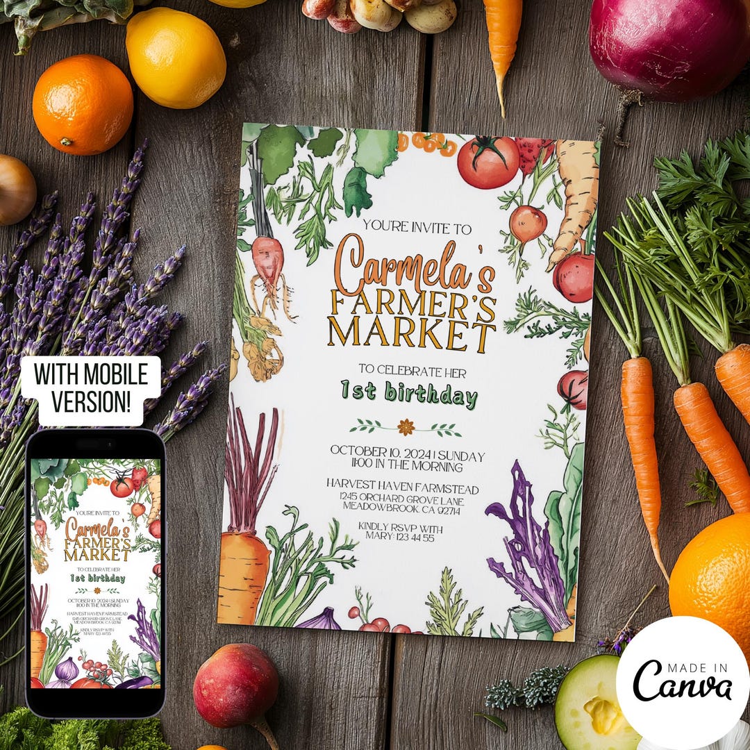 Sunday Farmer's Market Birthday Invitation Template, Farm to Table 1st ...