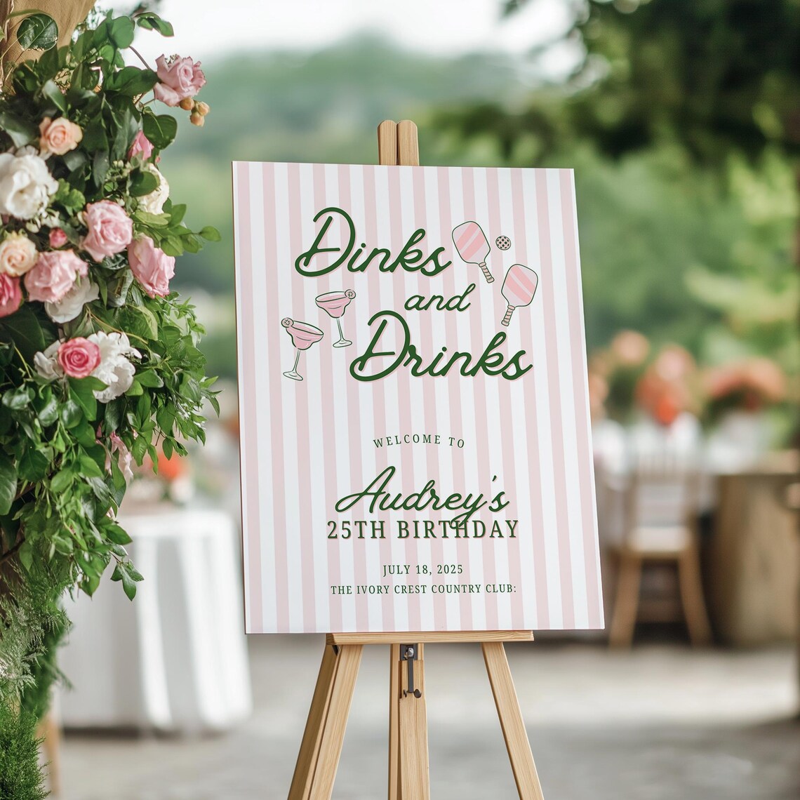 Dinks and Drinks Welcome Sign Template, Pickleball Themed Birthday ...