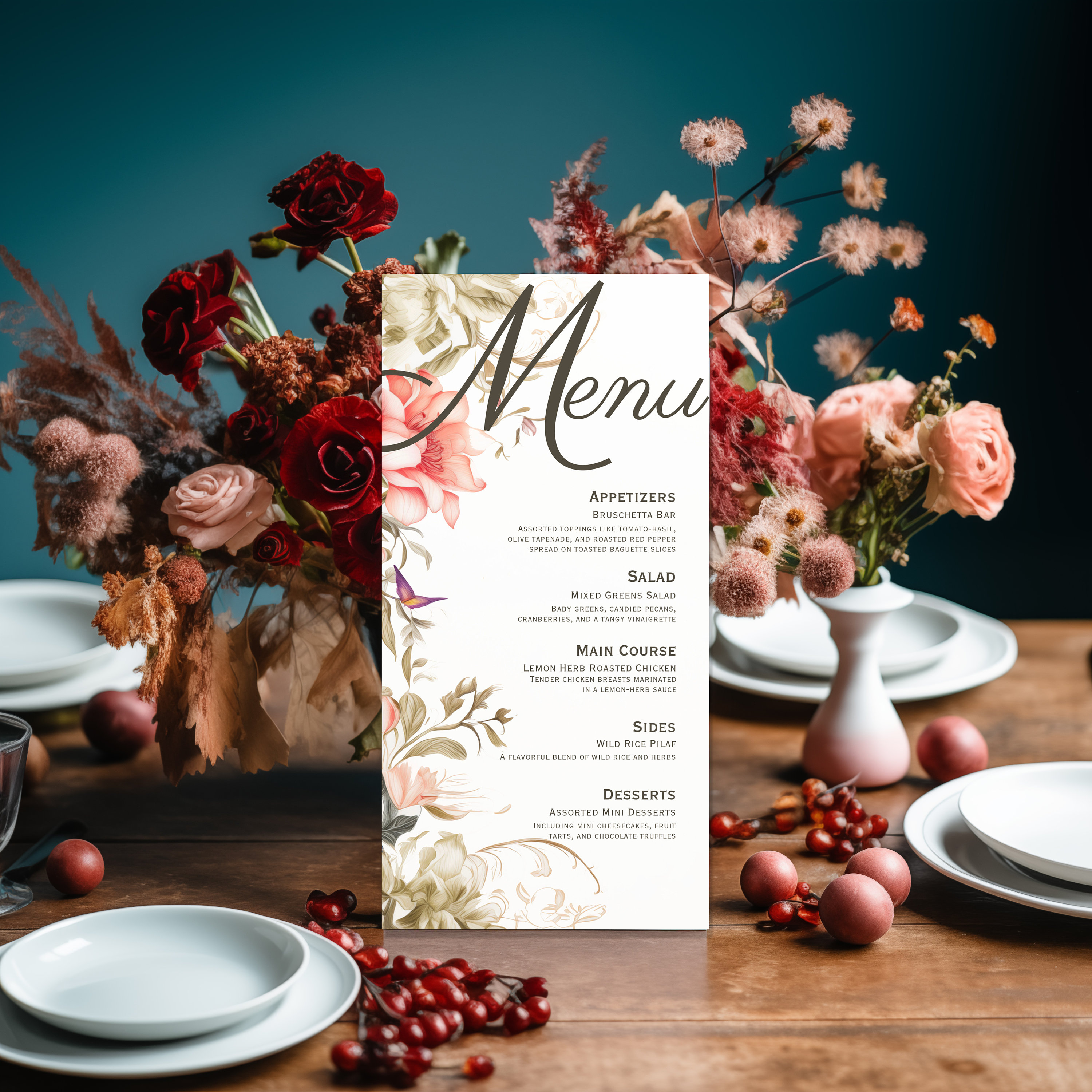 Floral Wedding Template Menu, Floral Spring Menu Letter, Pastel Dinner ...