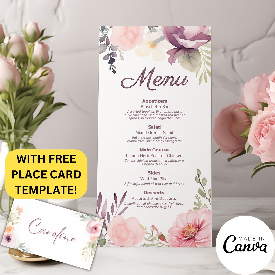 Baby in Bloom Baby Shower Menu Template, Spring Wedding Menu Card ...