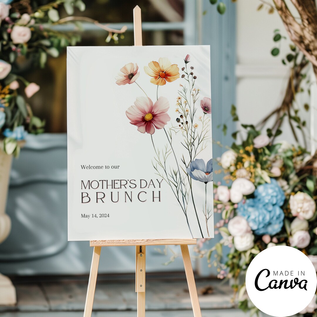Mother’s Day Welcome Sign Template, Spring Floral Brunch Party Welcome ...