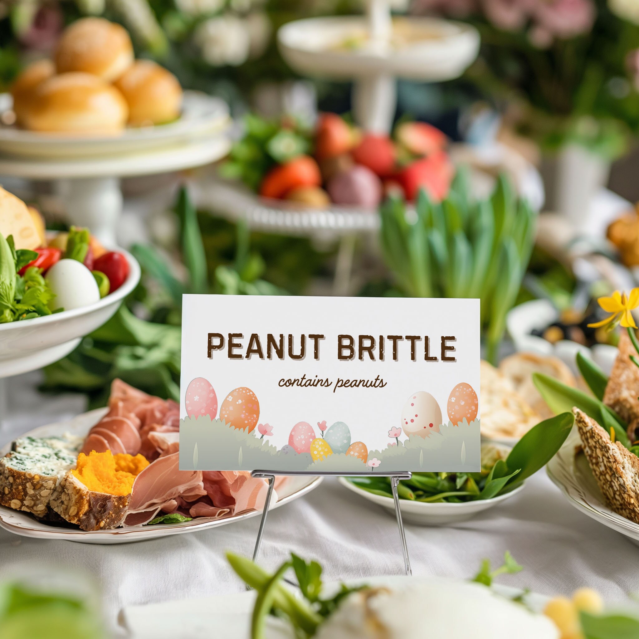 Easter Name Card Template, Easter Egg Food Buffet Card, Spring Floral ...