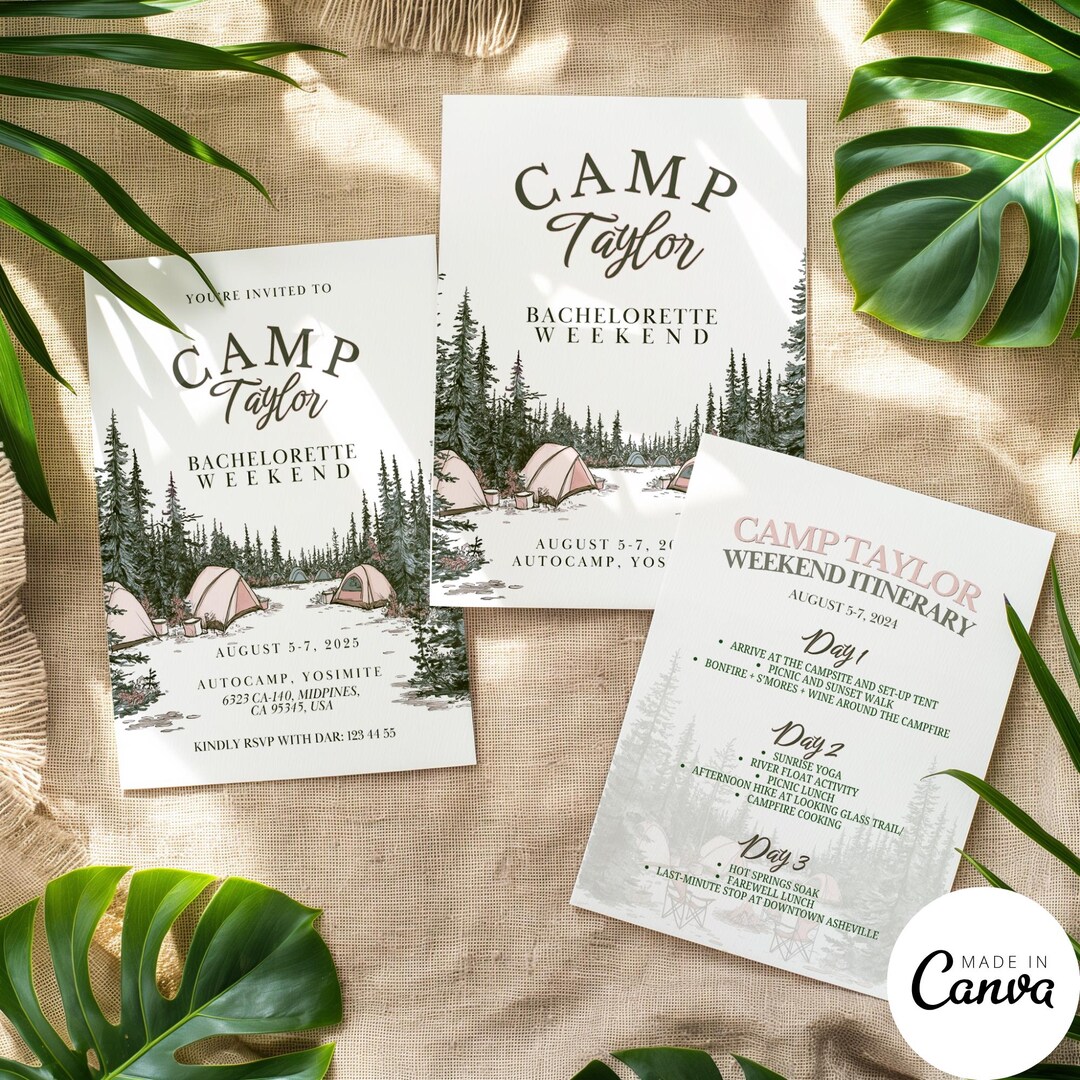 Camp Bachelorette Bash Invitation, Girl's Trip Glamping Weekend ...