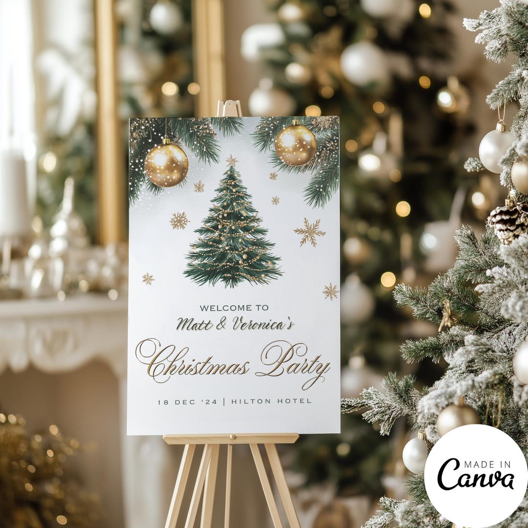 Christmas Party Welcome Sign Template, Holiday Family Gathering Poster ...