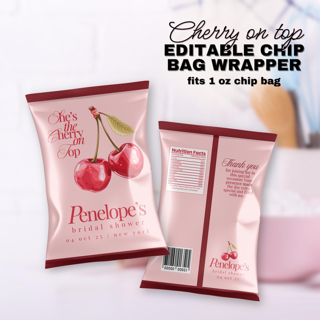 Cherry on Top Chip Bag Design Template, DIY Editable Coquette Party ...