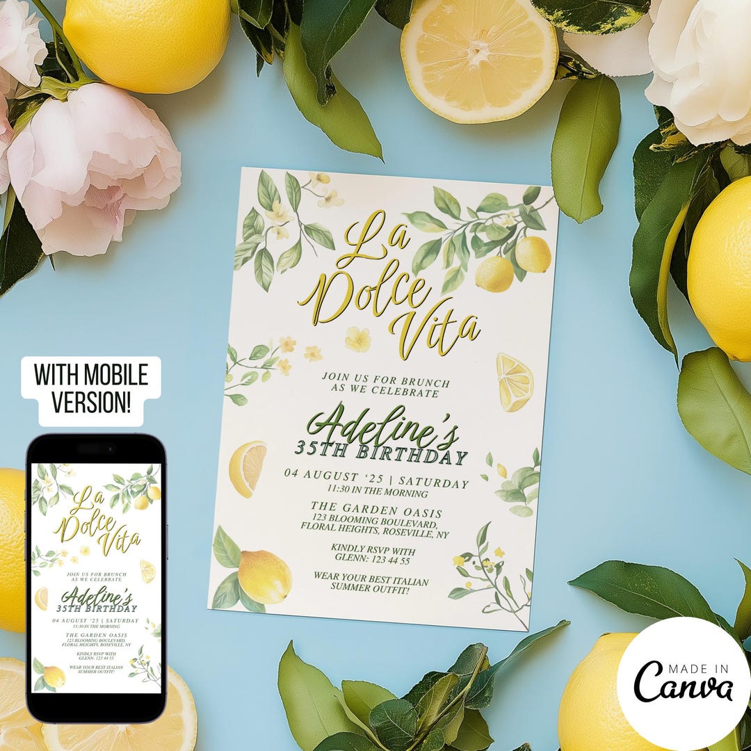La Dolce Vita Birthday Invitation Template, Lemon Citrus (digital ...
