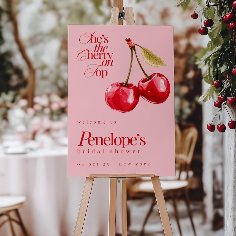 Cherry on Top Welcome Sign Template, Coquette Bridal Shower Reception ...