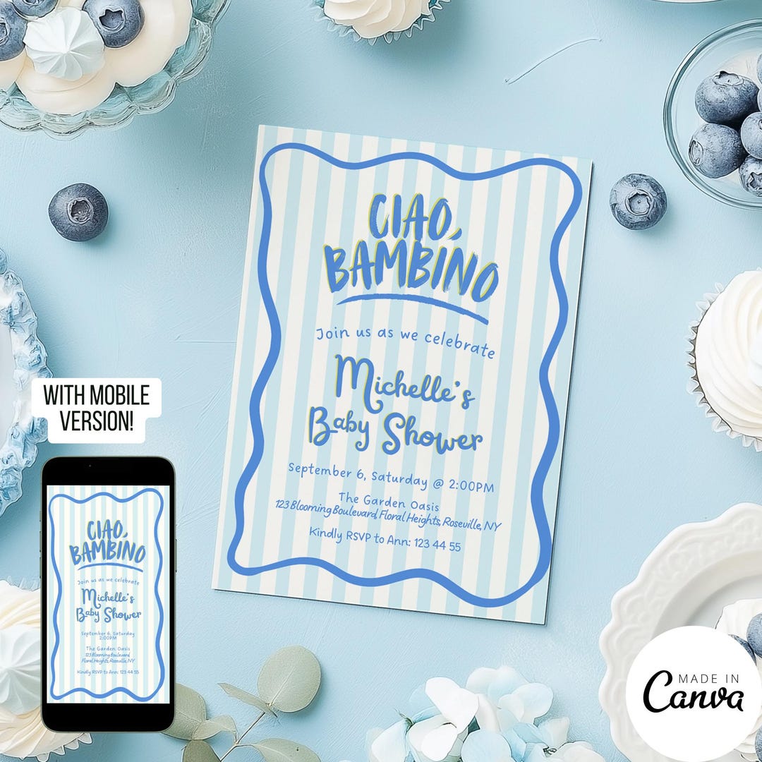 Ciao Bambino Baby Shower Invitation Template, Modern Invite for Boy ...