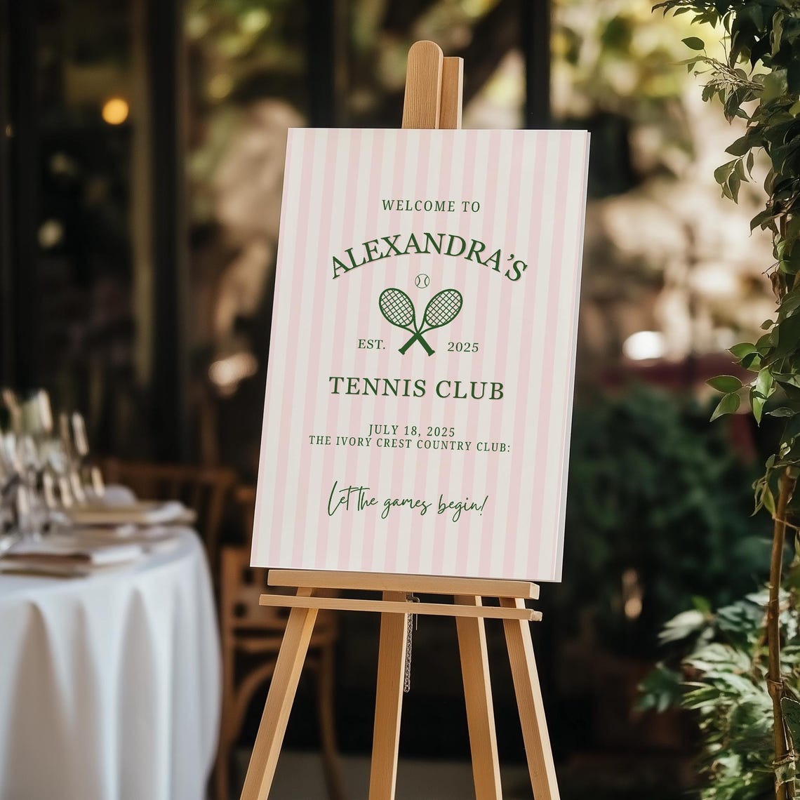Tennis Themed Welcome Sign Template, Hand Drawn Country Club Birthday ...