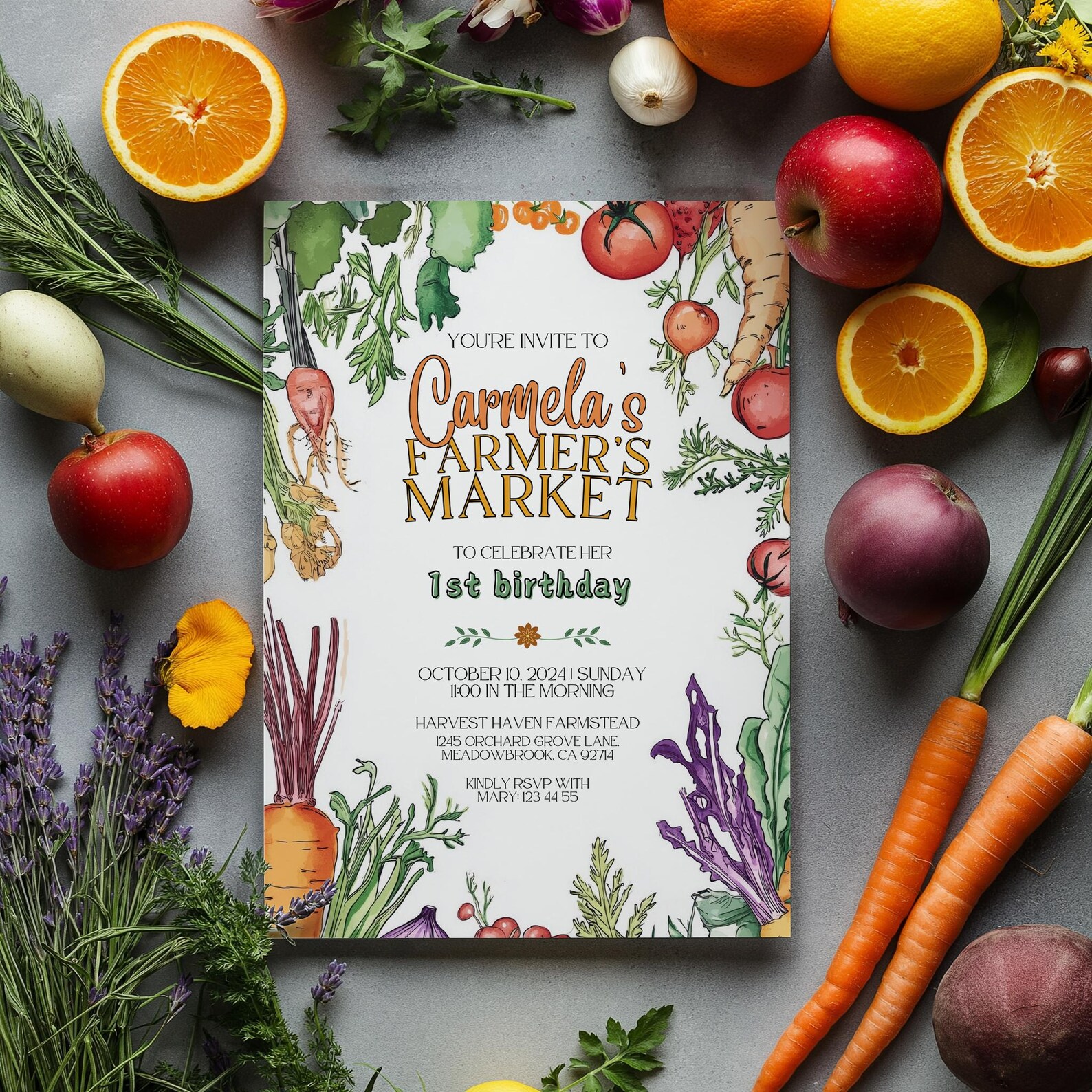 Sunday Farmer's Market Birthday Invitation Template, Farm to Table 1st ...