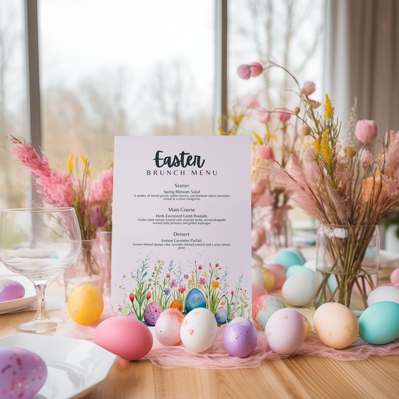 Easter Brunch Menu Card Template, Easter Egg Hunt Menu Letter, Lent ...