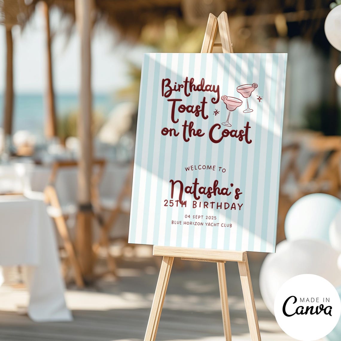 Birthday Toast on the Coast Welcome Sign Template, Summer Party Decor ...