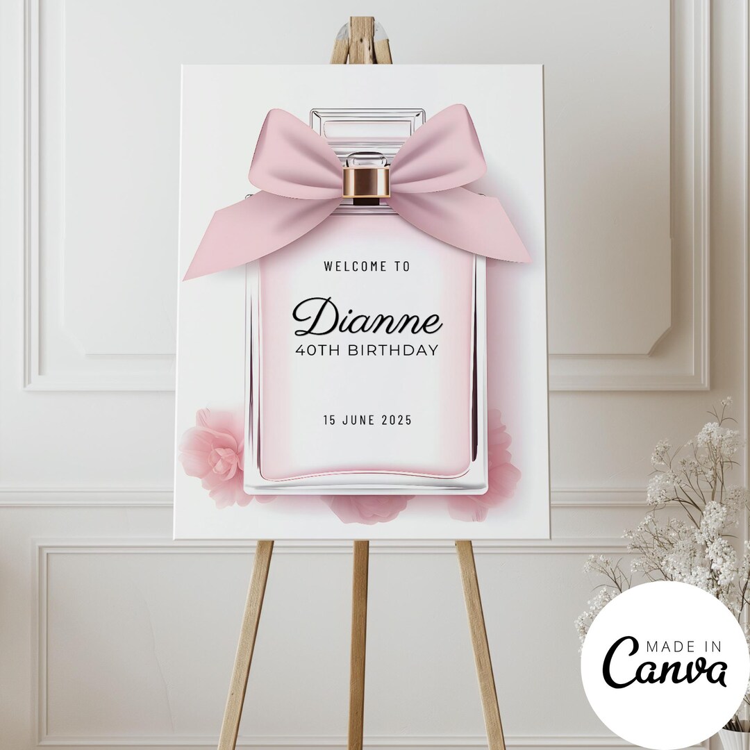 Designer Birthday Welcome Sign Template, High End Perfume Welcome ...