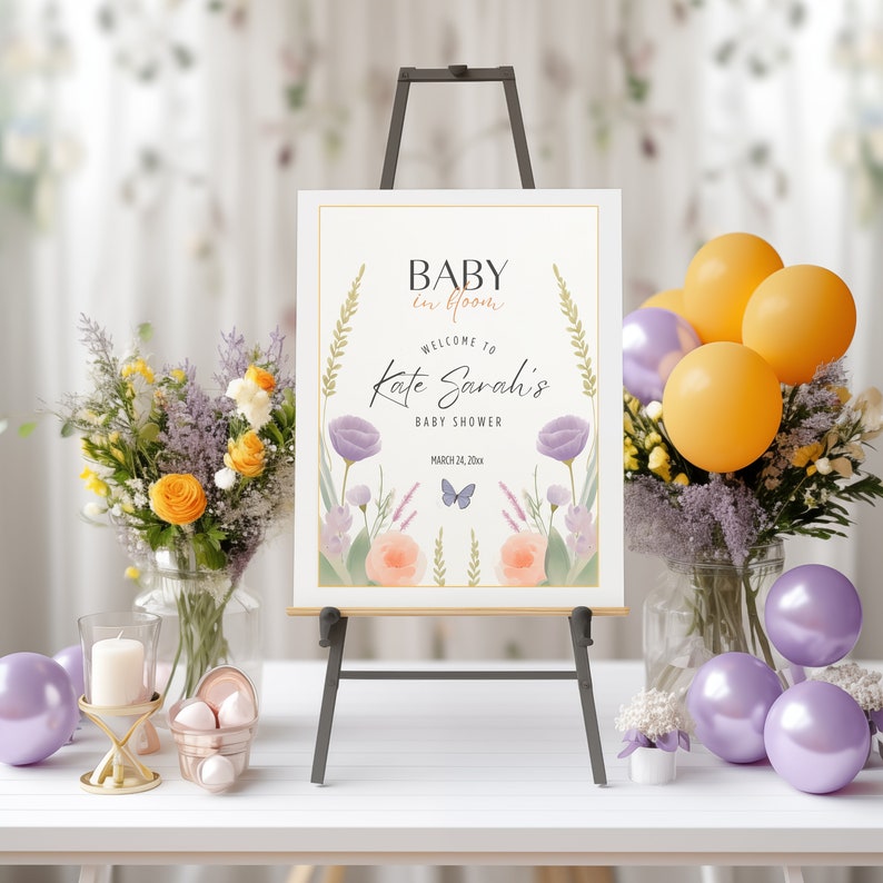 Baby in Bloom Baby Shower Welcome Sign, Spring Flowers Baby Shower ...