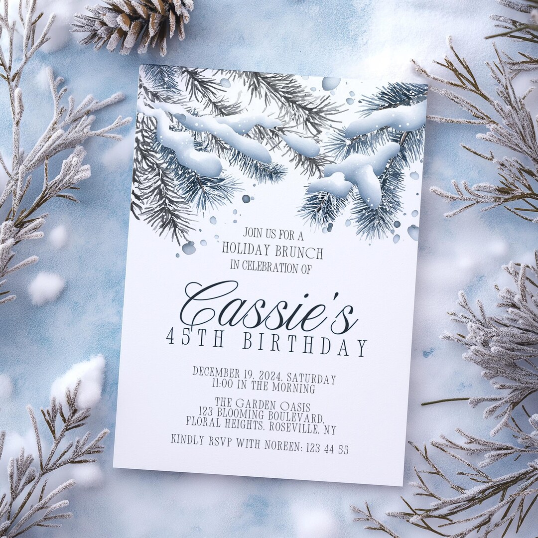 Winter Birthday Invitation Template, Editable Winter Wonderland Holiday ...