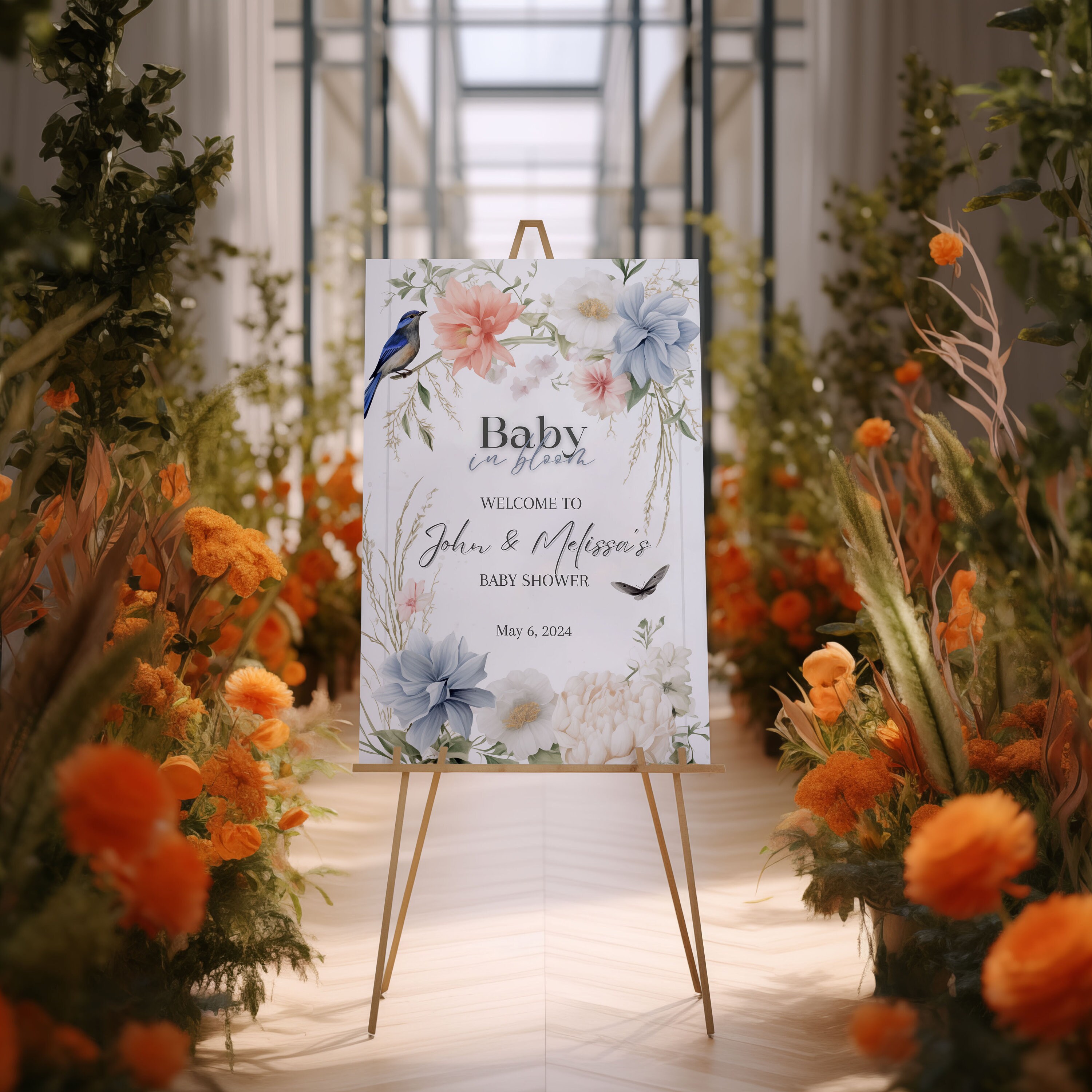 Baby Shower Welcome Sign Template, Spring Baby in Bloom Poster, Floral ...