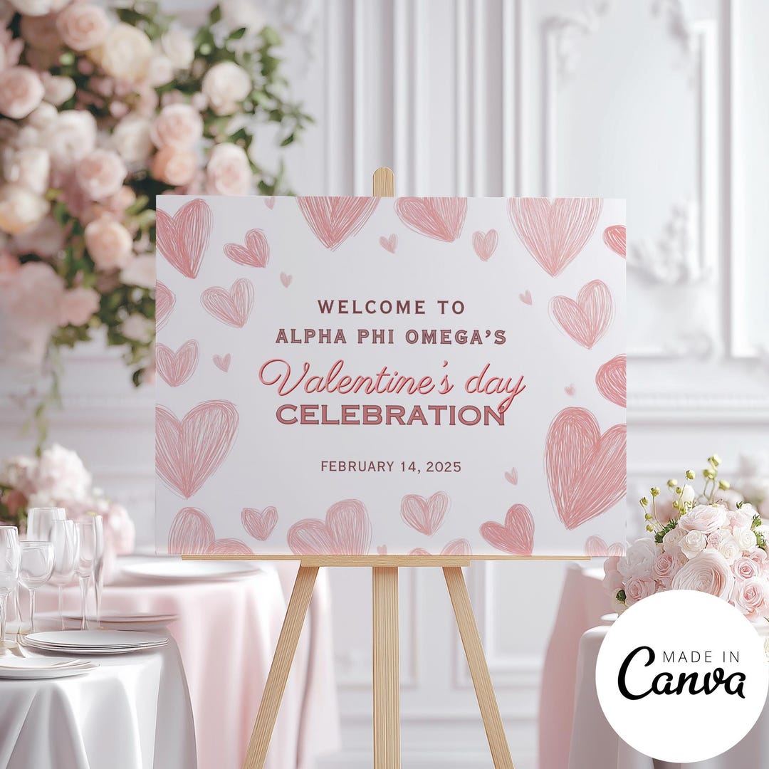 Valentine's Day Welcome Sign Template, Coquette Hearts Birthday Welcome ...