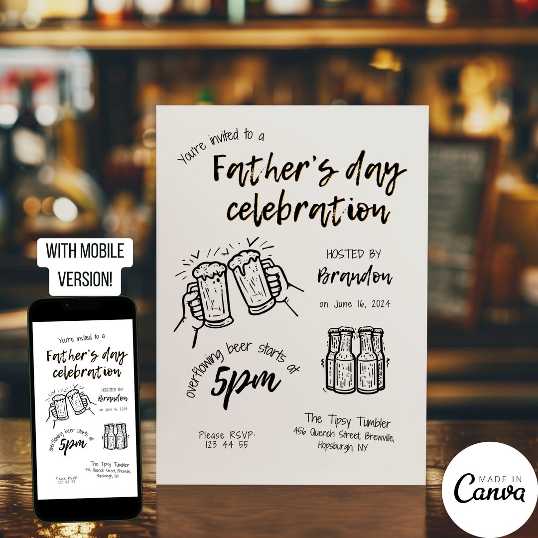 Father's Day Invitation Template, Beer for Dad Digital Invite, Special ...